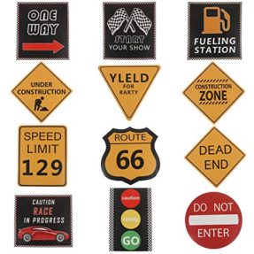 12Pcs Race Car Party Decorations Traffic Signs Cutouts Racing Cutouts ...
