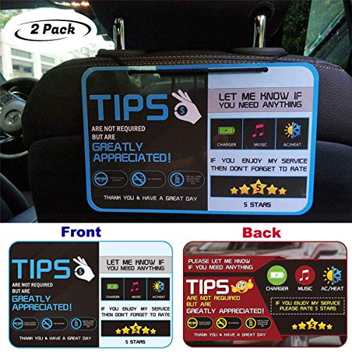 2 Pcs Of Uber Lyft Tip Signs Rideshare Accessories Rating Signs For Car ...